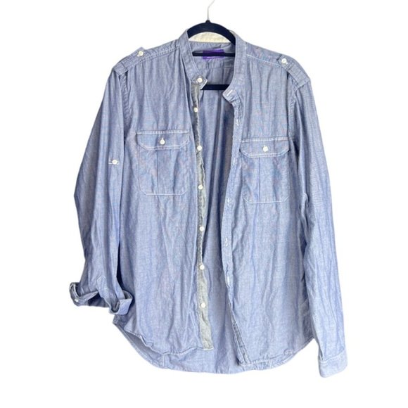 Zara | Shirts | Zara Man Basic Blue Denim Cotton Button Down Chinese Collar 38 | Poshmark